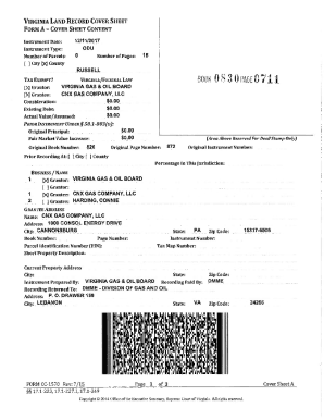 Fillable Online VIRGINIA LAND RECORD COVER SHEET FORM COVER SHEET ...