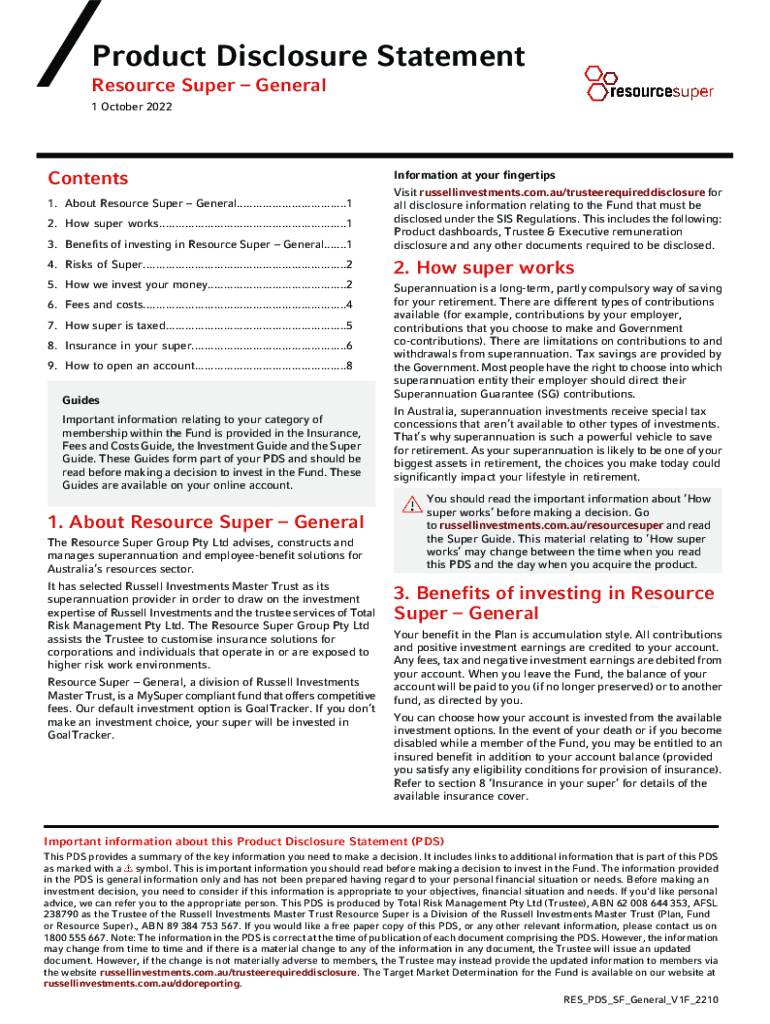 Fillable Online Resource SuperGeneral Product Disclosure Statement Fax ...