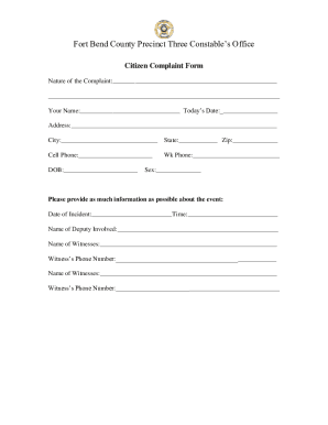 Fillable Online Citizen Complaint Form - Fort Bend County Fax Email ...