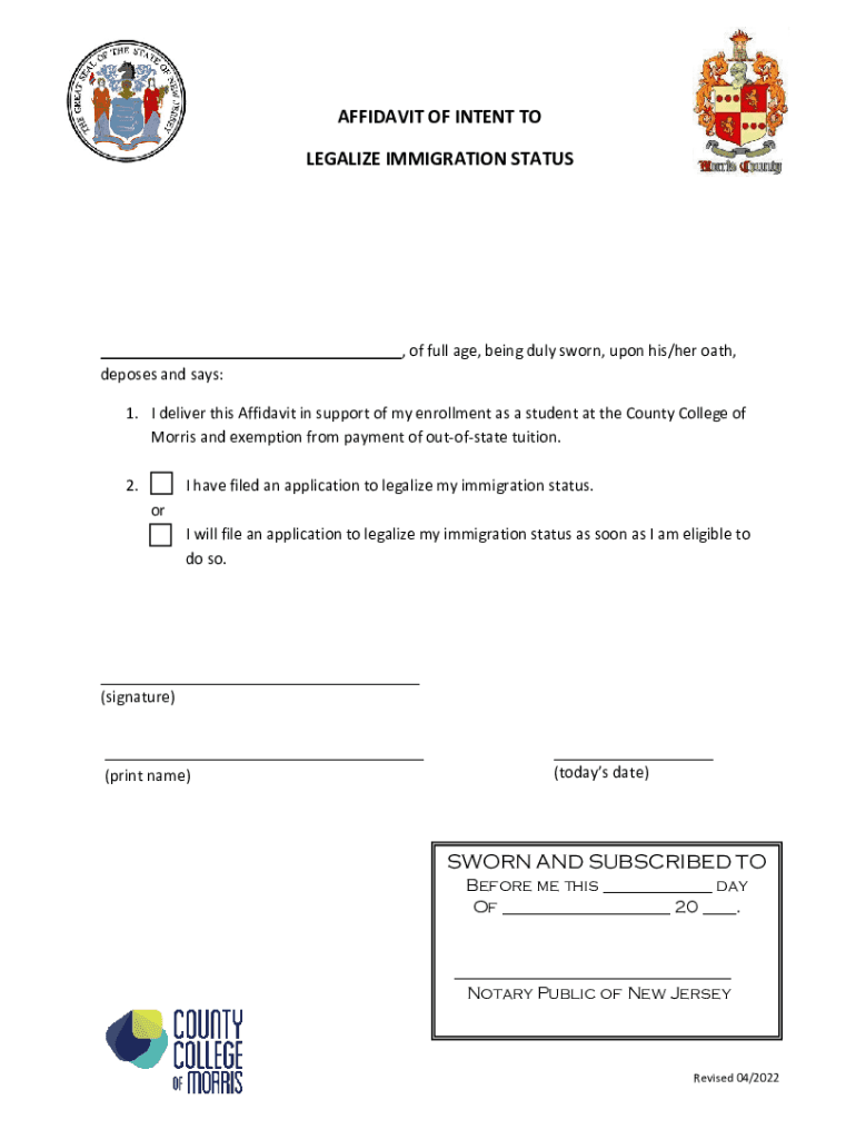 Fillable Online AFFIDAVIT OF INTENT TO LEGALIZE IMMIGRATION STATUS ...