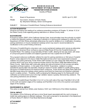 Fillable Online COUNTY MEMORANDUM OF Placer DEPARTMENT OF PUBLIC WORKS ... Fax Email Print ...