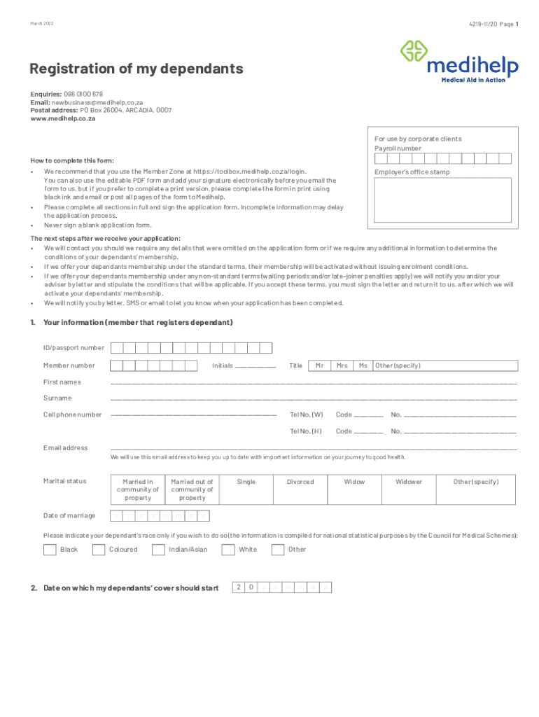 Fillable Online A30138 Medihelp Registration of Dependent's application ...