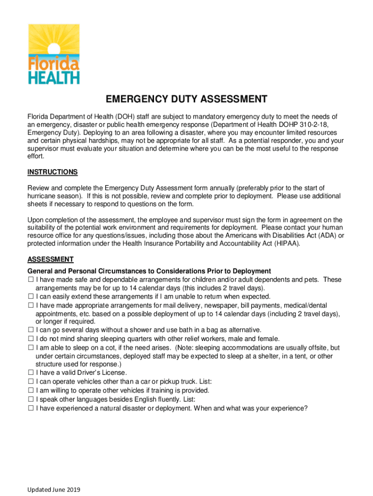 Fillable Online According to DOHP 60-40-13, Emergency Duty and ...