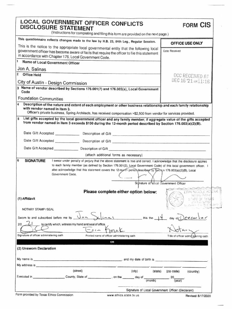 Fillable Online Local Government Officer's Conflict Disclosure ...