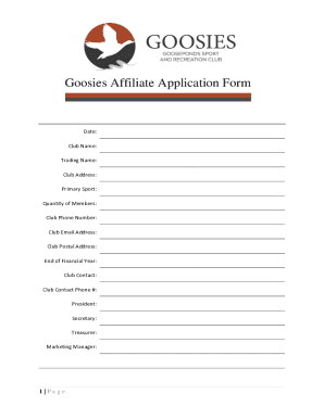 Fillable Online Goosies Affiliate Application Form Fax Email Print - pdfFiller