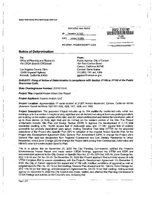 Fillable Online ci carson ca Notice of Determination - City of Carson ...