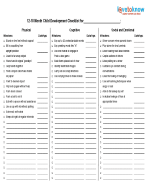 Fillable Online Child Development Checklist : Physical Development ...