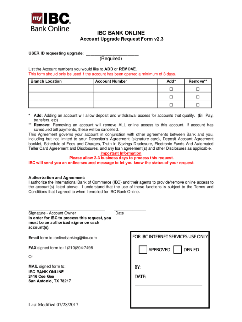 Fillable Online Account Upgrade Request Form 2.3 073117.doc Fax Email ...