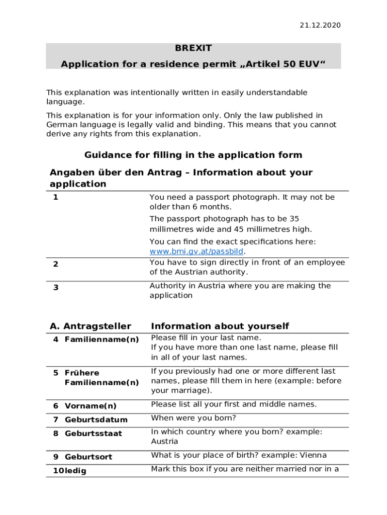Guidance for filling in the application "Application for a residence ...