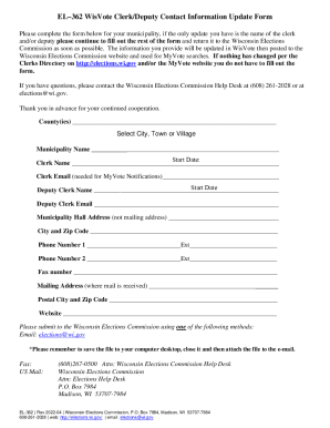 Fillable Online elections.wi.govmemoel-362-wisvote-clerkEL-362 WisVote ...