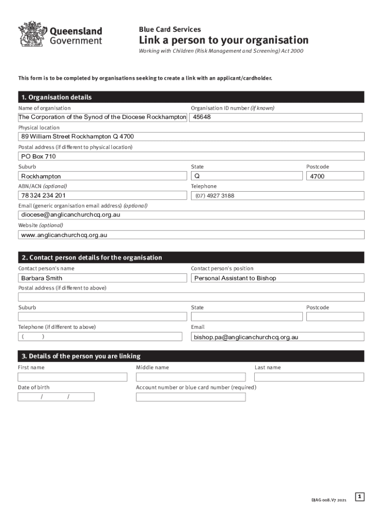 Fillable Online anglicanchurchcq org Child and youth risk management ...