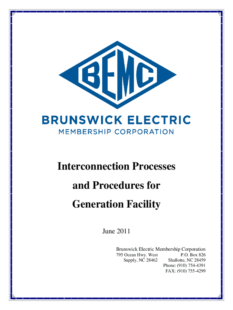 Fillable Online Interconnection Processes and Procedures for Generation Facility - BEMC Fax ...