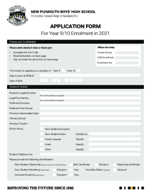 Fillable Online APPLICATION FORM - New Plymouth Boys High School Fax ...