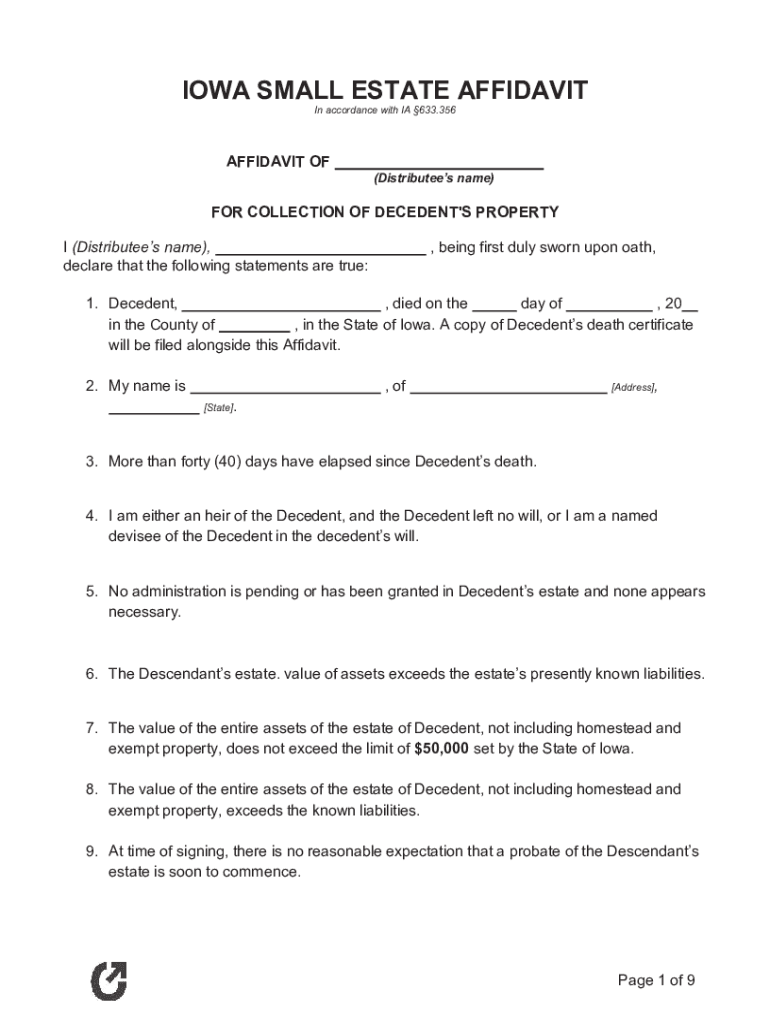 Fillable Online affidavitforms.orgiaiowa-small-estate-affidavitFree ...