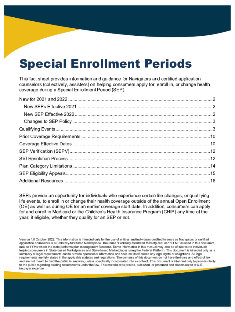 Fillable Online Special Enrollment Period Overview for Assisters ...