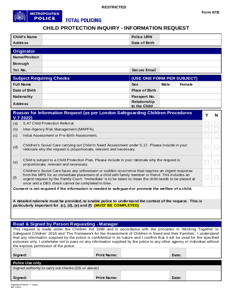 87B - Child Protection Inquiry - Ination Request Doc Template | pdfFiller