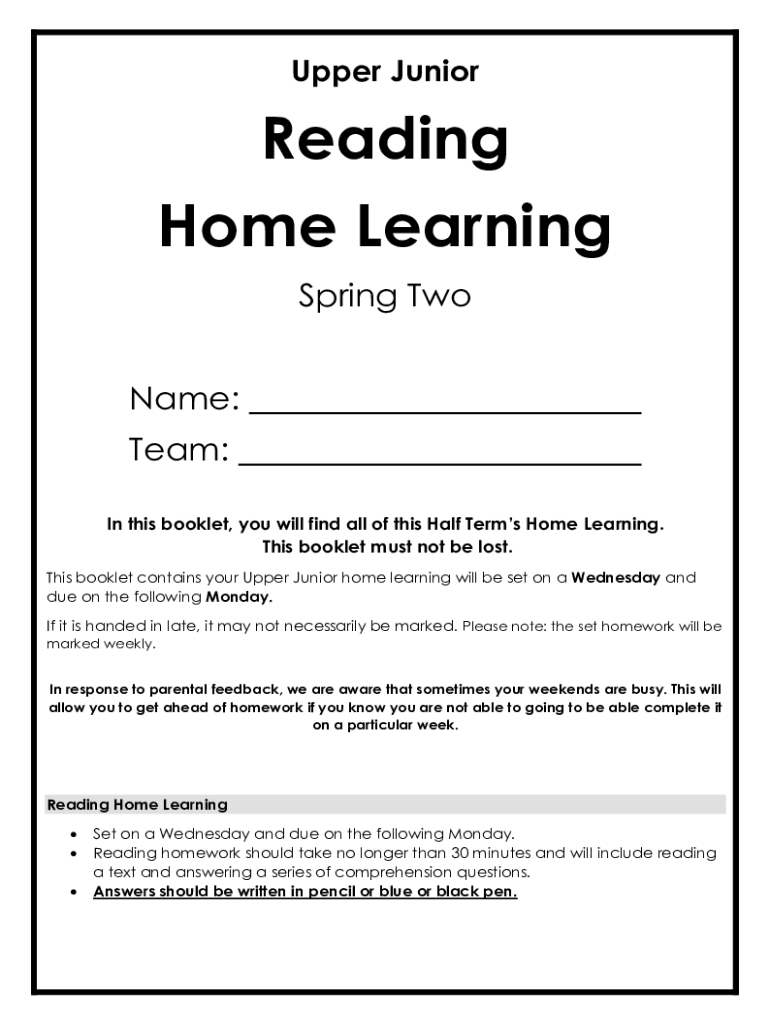 Fillable Online Reading Home Learning Fax Email Print - pdfFiller