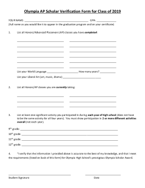 Fillable Online olympia osd wednet Olympia AP Scholar Verification Form ...