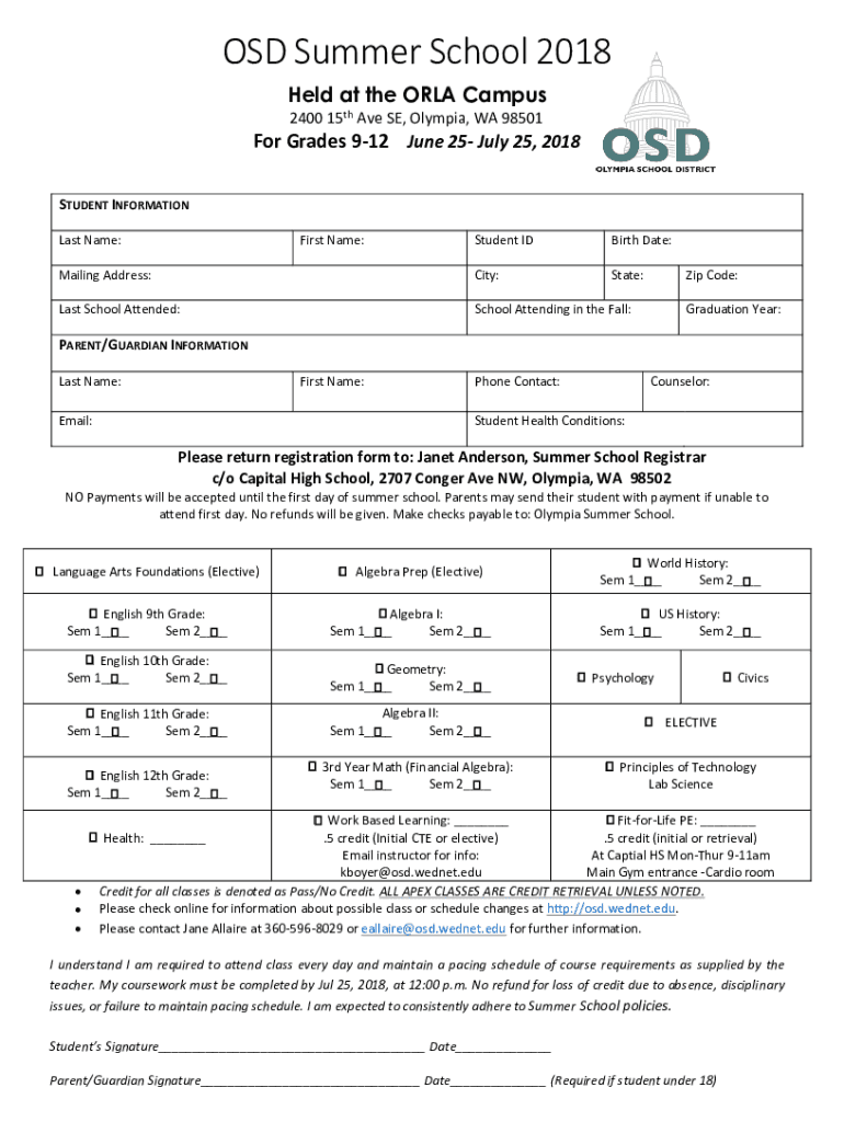 Fillable Online Get the free OSD Summer School 2018 Registration Form ...