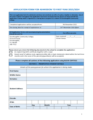 Fillable Online APPLICATION FORM FOR ADMISSION TO FIRST YEAR 2023 ... Fax Email Print - pdfFiller