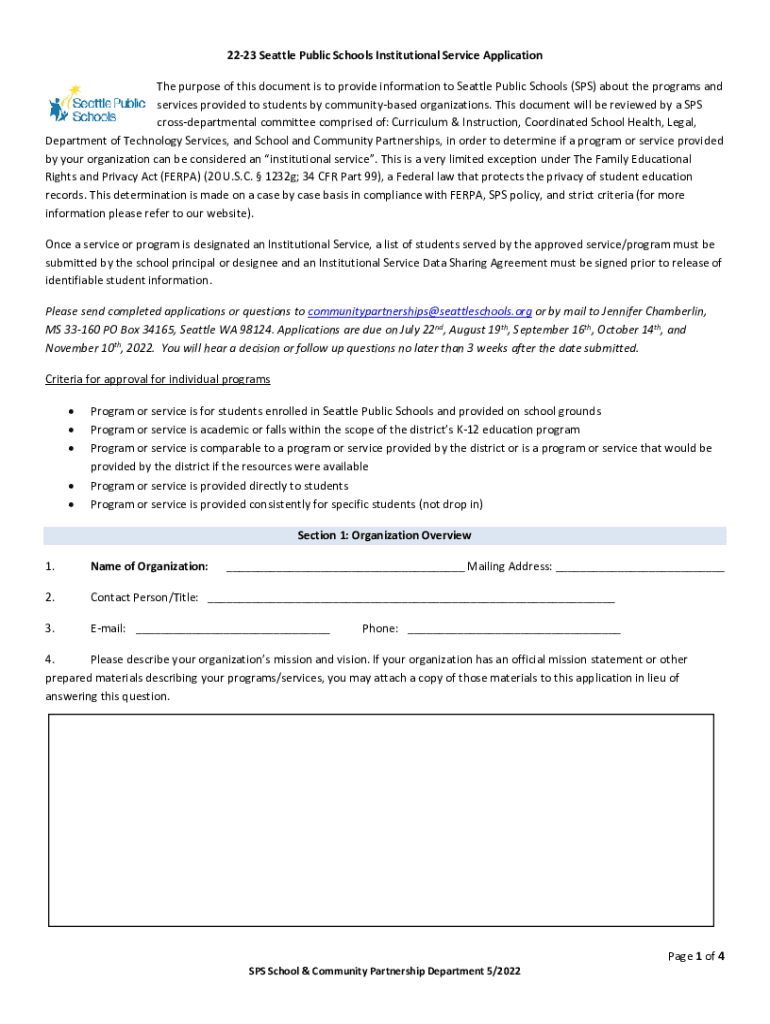 Fillable Online 21-22 Institutional Service Application - Seattle Public Schools Fax Email Print ...