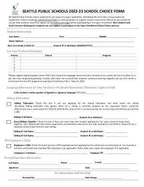 Fillable Online School Choice and Open Enrollment - Seattle Public ...
