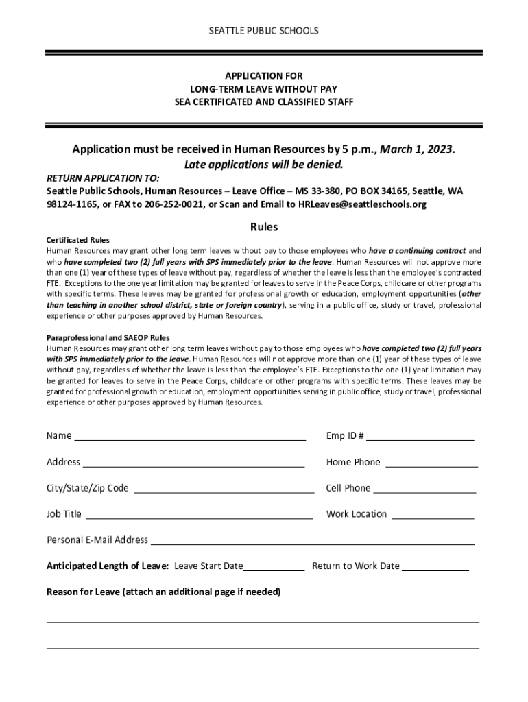 Fillable Online Application for Long-Term Leave without Pay - SEA ...