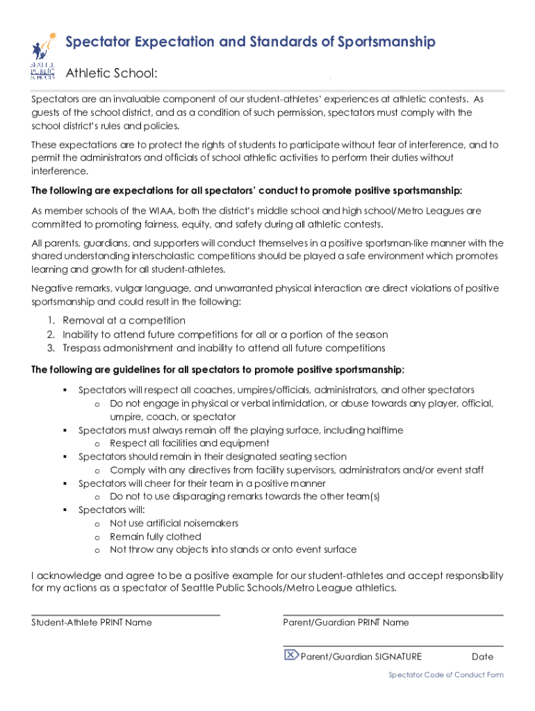 Fillable Online Spectator Code of Conduct Form Fax Email Print - pdfFiller