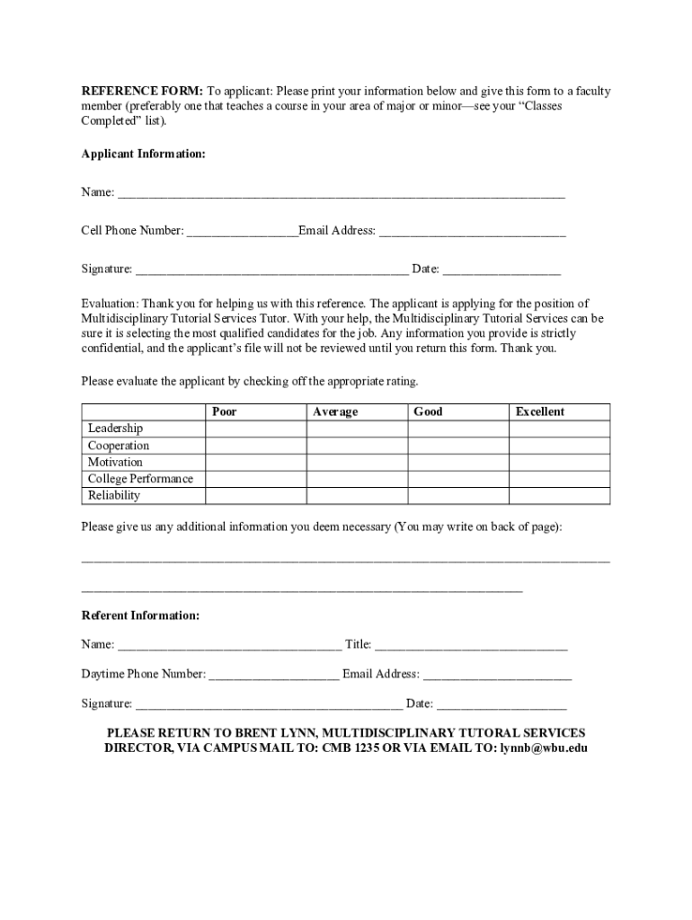 Fillable Online Reference Form - Fill Out and Sign Printable PDF ...