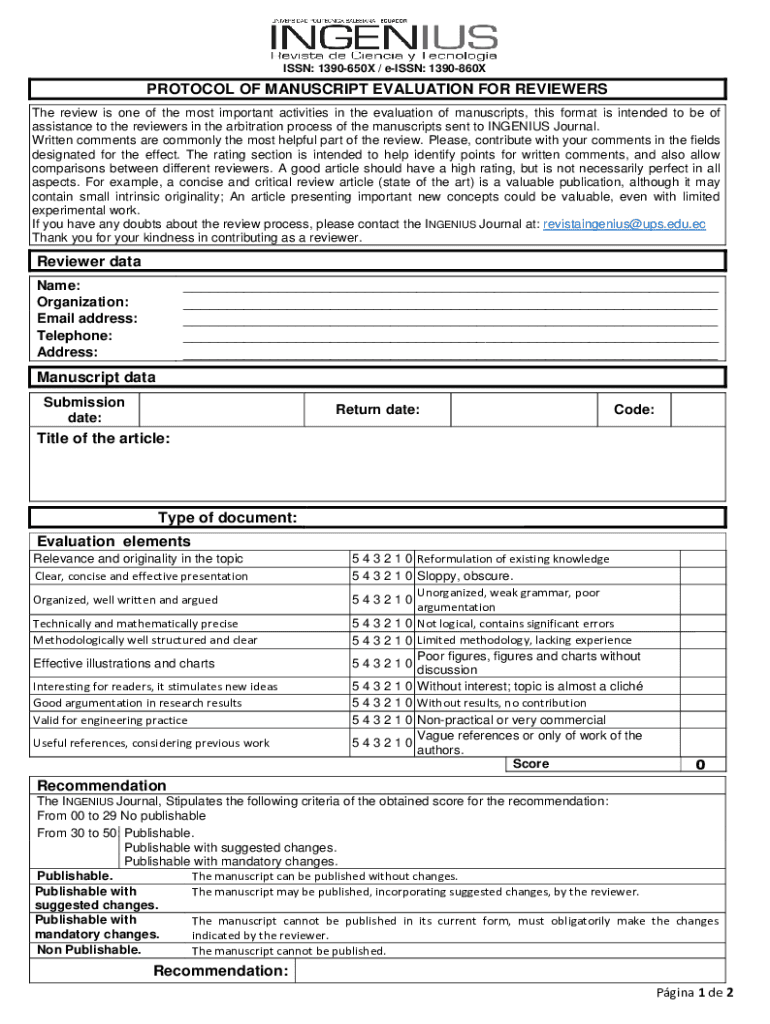 Fillable Online protocol of manuscript evaluation for reviewers - Ingenius Fax Email Print ...