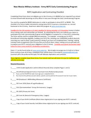 Fillable Online New Mexico Military Institute Army ROTC Early ...