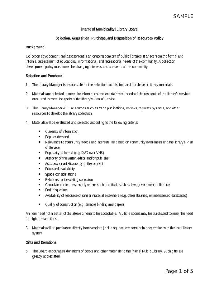 Sample Selection, Acquisition, Purchase, and Disposition of Resources ... Doc Template | pdfFiller