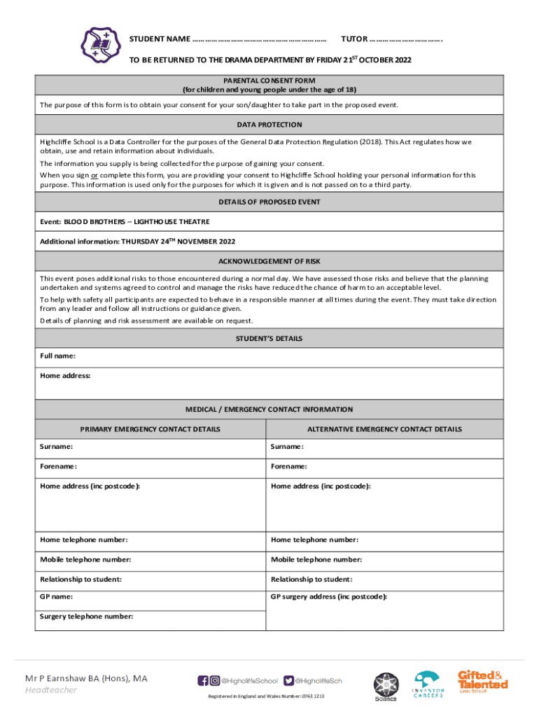 Fillable Online highcliffeacademy.org.uk parents letters-formsLetters & Forms - Highcliffe ...