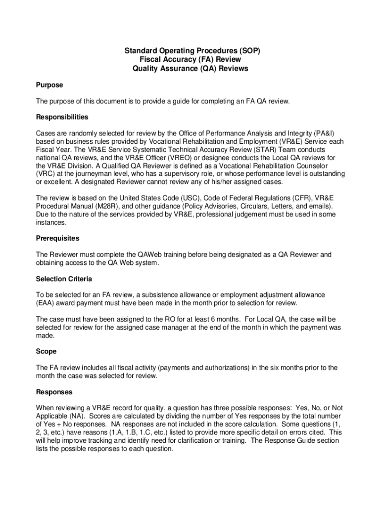 Fillable Online Standard Operating Procedures (SOP) Fiscal Accuracy (FA) Review ... Fax Email ...