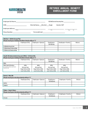 Fillable Online RETIREE ANNUAL BENEFIT ENROLLMENT FORM - Harris Health ...
