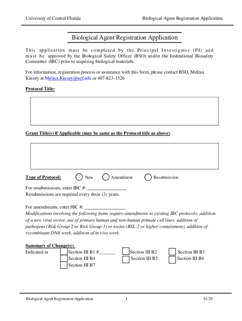 Fillable Online ehs ucf Fillable Online ehs ucf Biological Agent ...