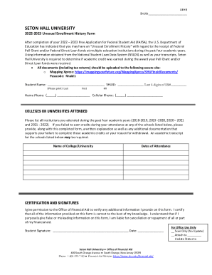 Fillable Online Unusual Enrollment History Form - Seton Hall University (SHU) Fax Email Print ...