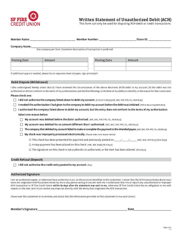 Fillable Online Written statements and unauthorized ACH debits - Bankers Online Fax Email Print ...