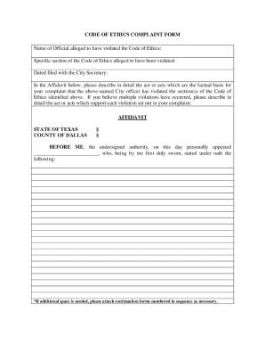 Fillable Online CODE OF ETHICS COMPLAINT FORM Name of Official alleged ...