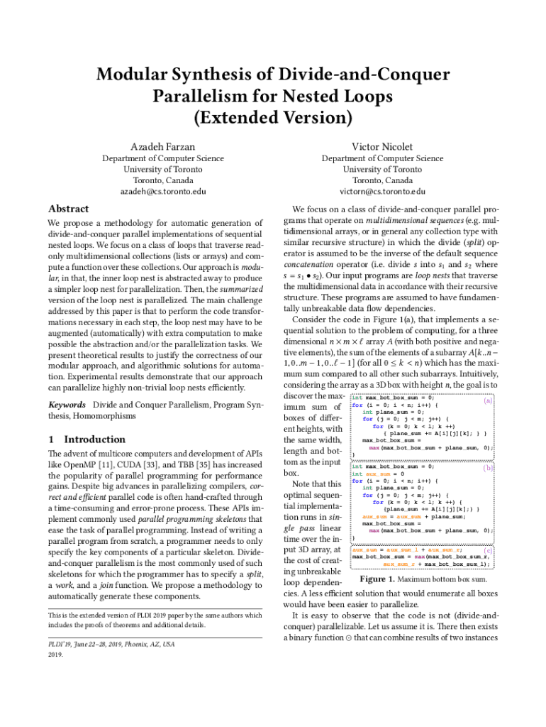 Fillable Online Modular Synthesis Of Divide And Conquer Parallelism For Nested Loopsextended