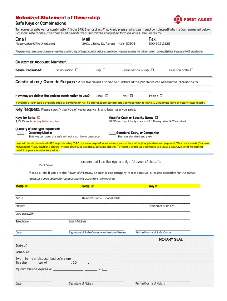 Fillable Online First Alert Safe Key and Combo Request Form.docx Fax ...