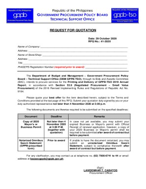 Fillable Online The Department of Budget and Management Government Procurement Policy Fax Email ...