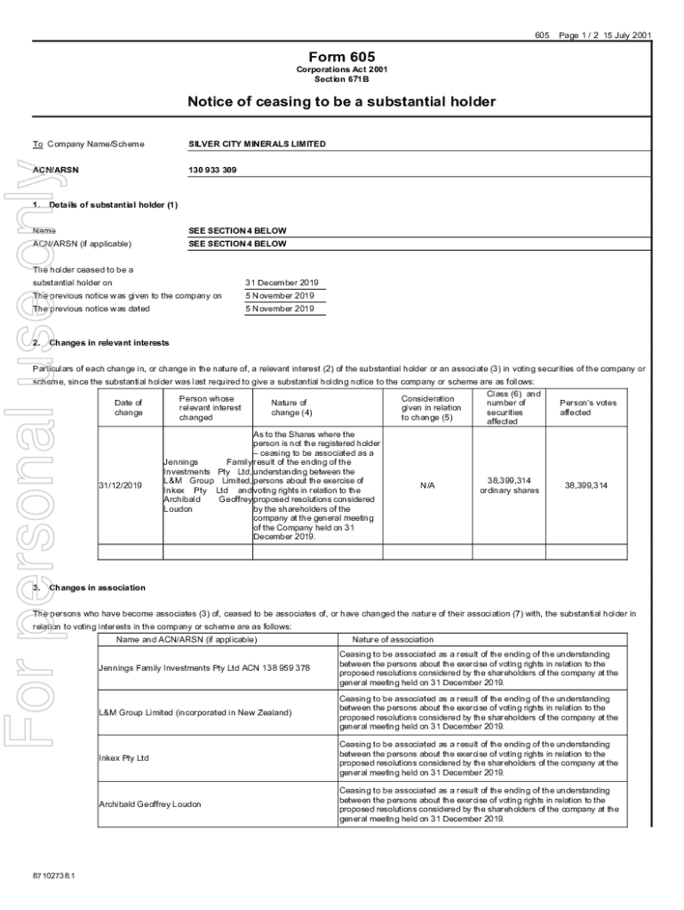 Fillable Online Fillable Online Form 605 Notice of ceasing to be a ...