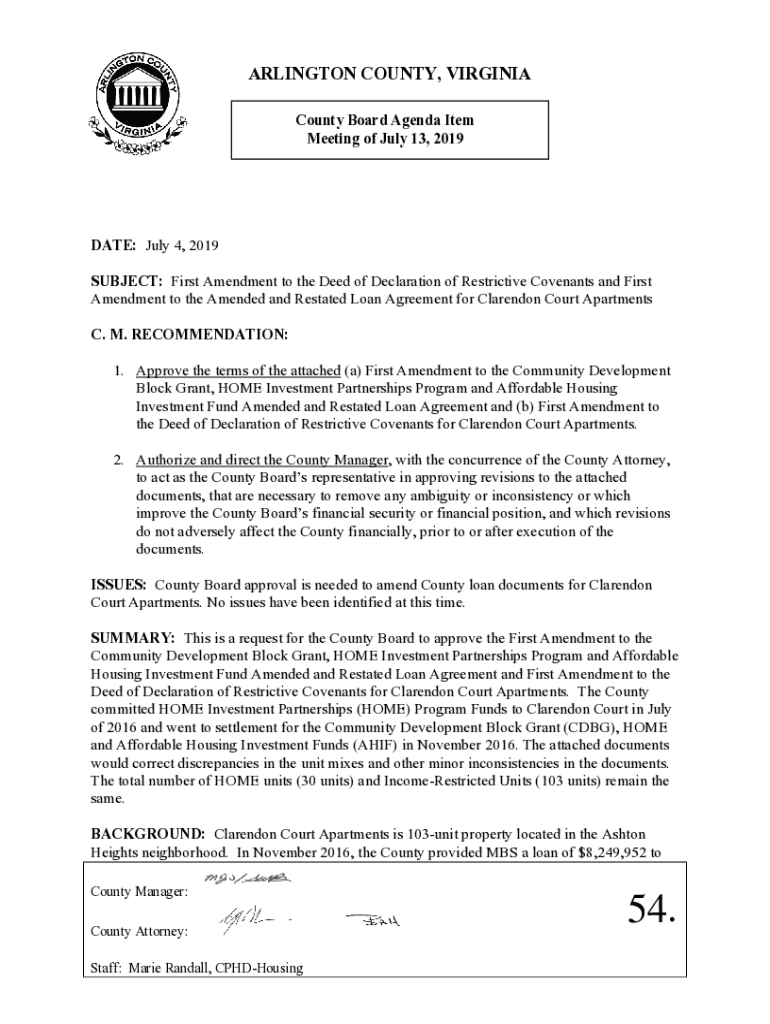 Fillable Online SUBJECT: First Amendment to the Deed of Declaration of Restrictive Covenants and ...