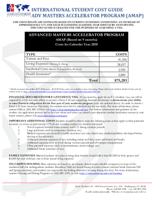Fillable Online INTERNATIONAL STUDENT COST GUIDE ADVANCED MASTERS ...
