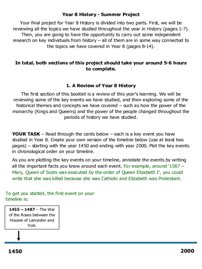 Fillable Online Year 8 History - Summer Project - Rastrick High School ...