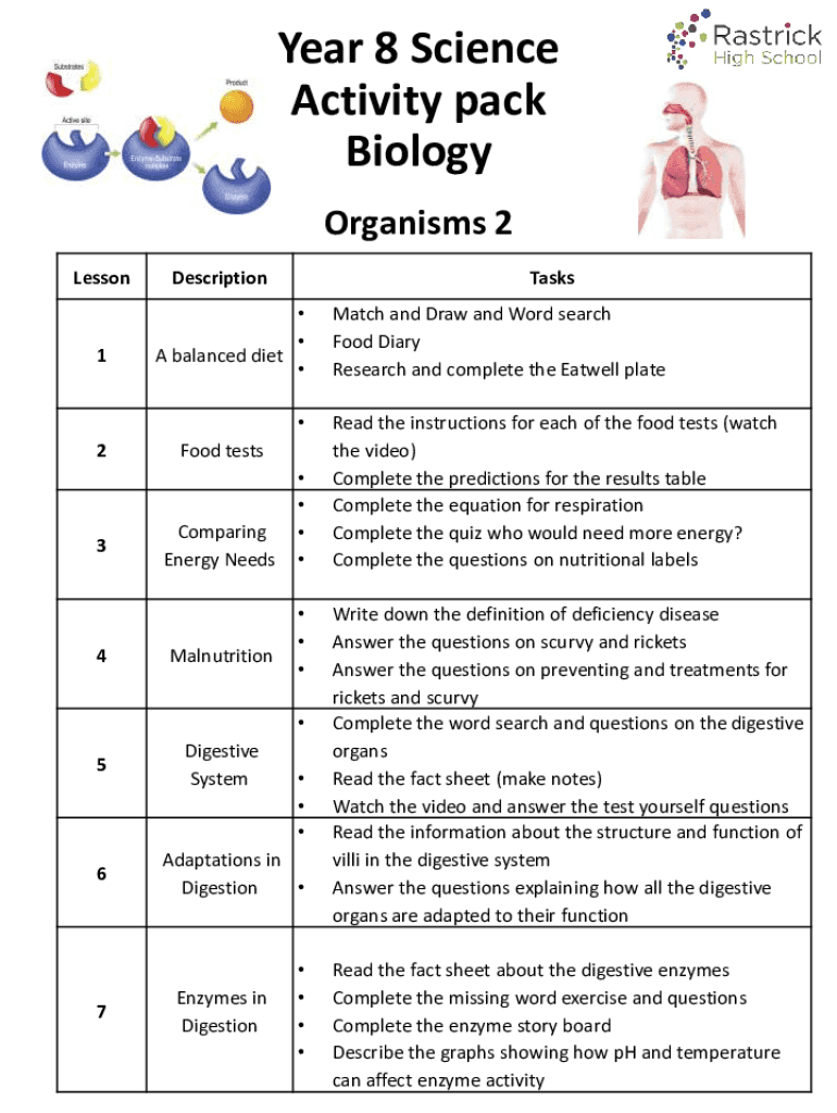 Fillable Online Year 8 Science Activity pack Biology - Rastrick High ...
