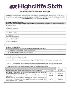 Fillable Online 16 to 19 Bursary Fund guide 2022 to 2023 academic year ...