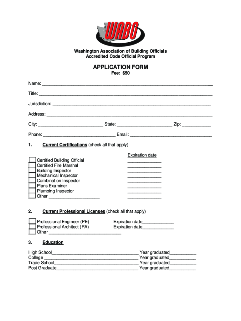 Fillable Online Washington Association of Building Officials Accredited ...