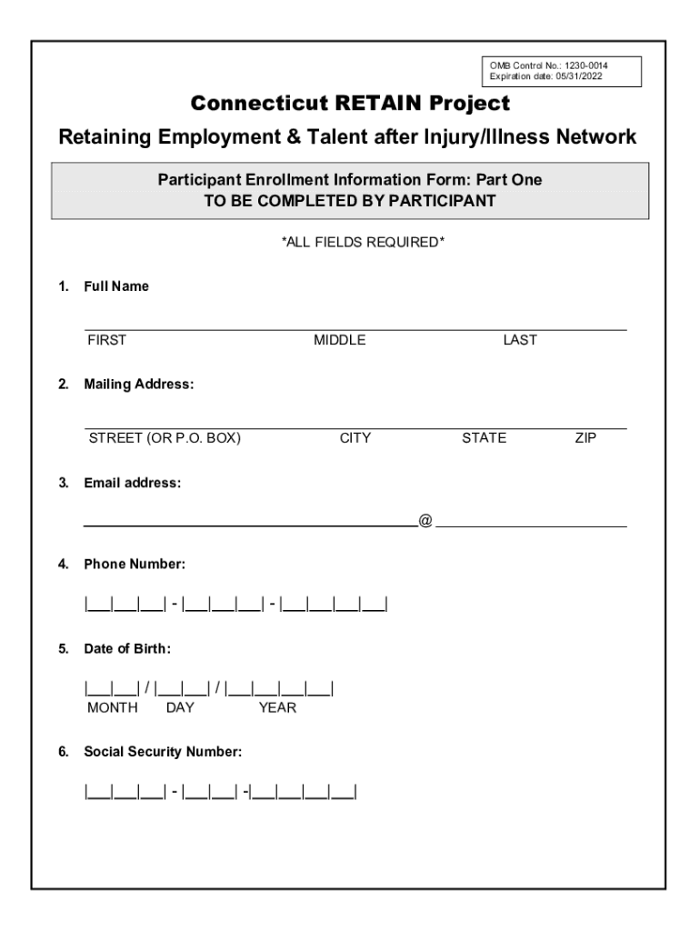 Fillable Online RETAIN-CT Redesign Baseline Participant Form Part 1 ...